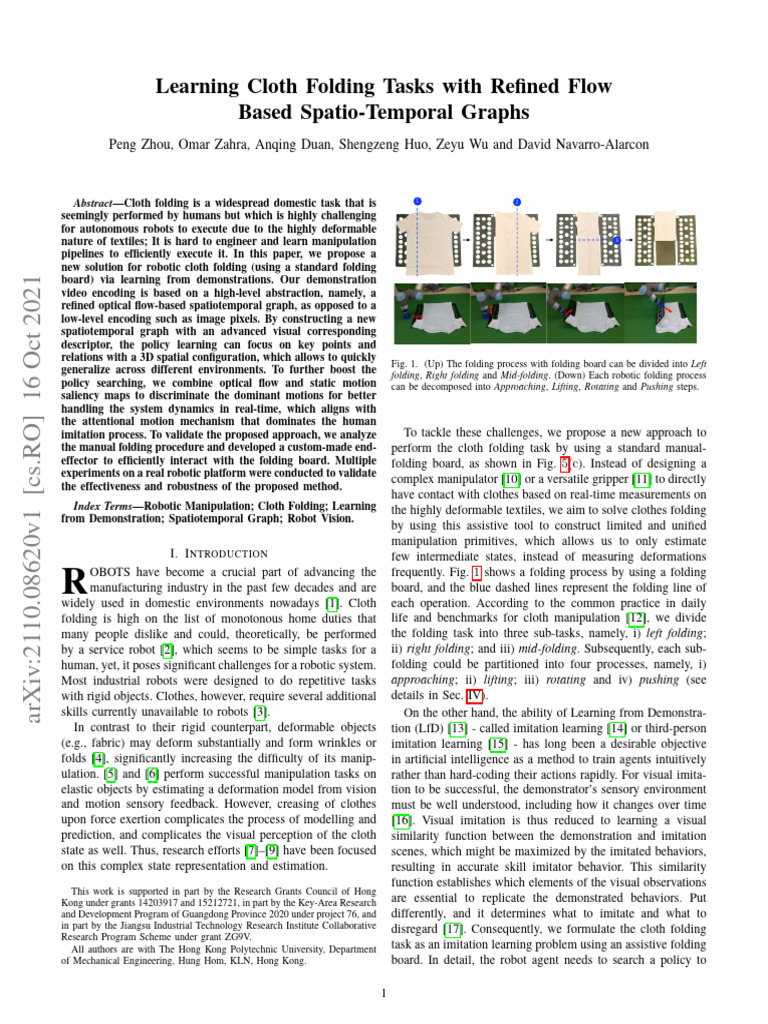 Learning Cloth Folding Tasks With Refined Flow Based Spatio-Temporal Graphs | PDF | Perception ...