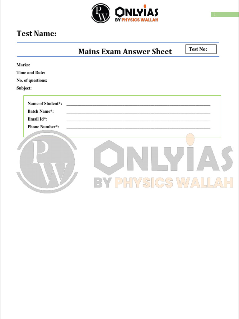 Mains Answer Writing Sheet Final PDF Only Starter Kit Upsc-prarambh-2!0 ...