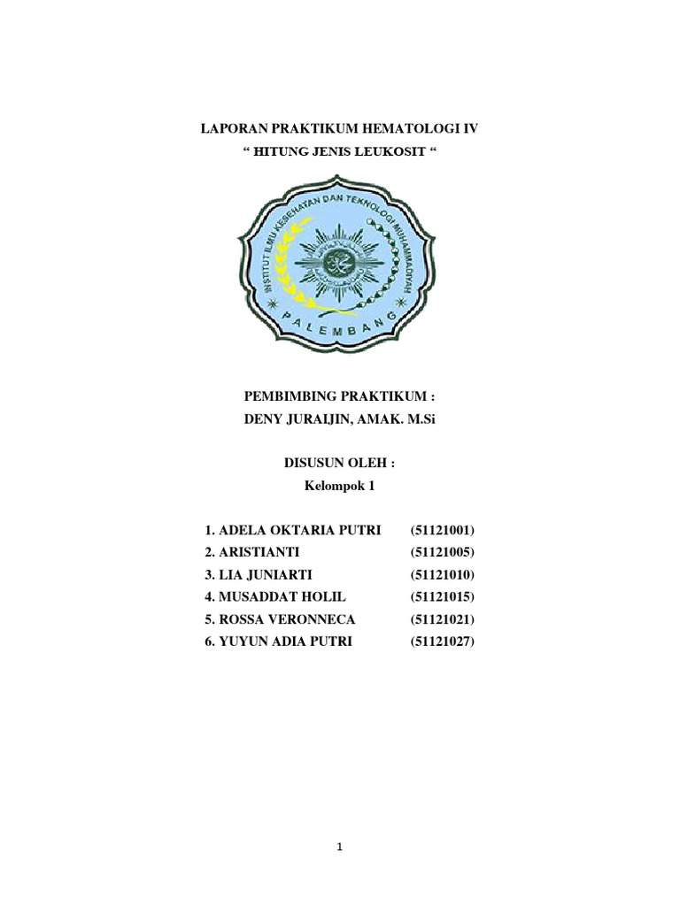 Laporan Praktikum Hematologi IV Kelompok 1. Hitung Jumlah Leukosit 2 | PDF Laporan Praktikum Hematologi IV Kelompok 1. Hitung Jumlah Leukosit 2 | PDF