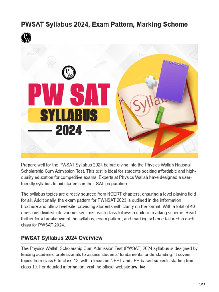 PWSAT Syllabus and Marking Scheme 2024 | PDF | Chemistry | Equations