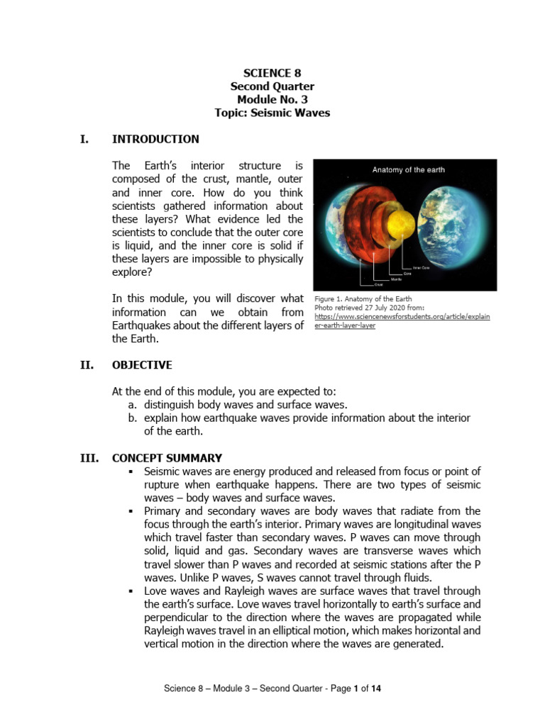 Enhanced - Science 8 - Module 3 - Q2 | PDF | Waves | Crust (Geology)