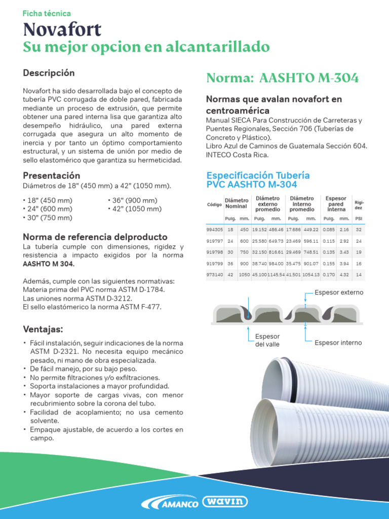 Ficha-T Novafort AASHTO M 304 | PDF | Tubería (transporte de fluidos) | Ingeniería de Edificación