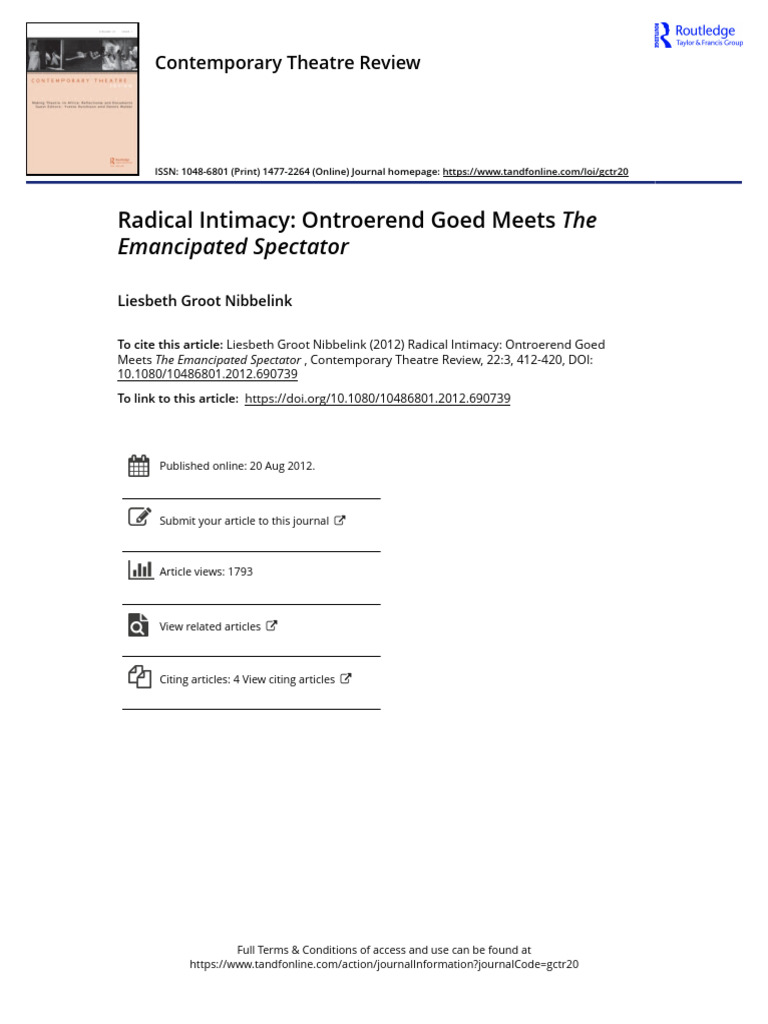 Radical Intimacy Ontroerend Goed Meets The Emancipated Spectator | PDF ...