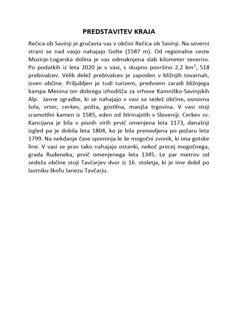 PREDSTAVITEV KRAJA | PDF