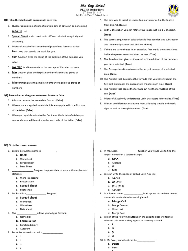 Ans Key Ms Excel Task 23 H.W 1 | PDF | Spreadsheet | Microsoft Excel