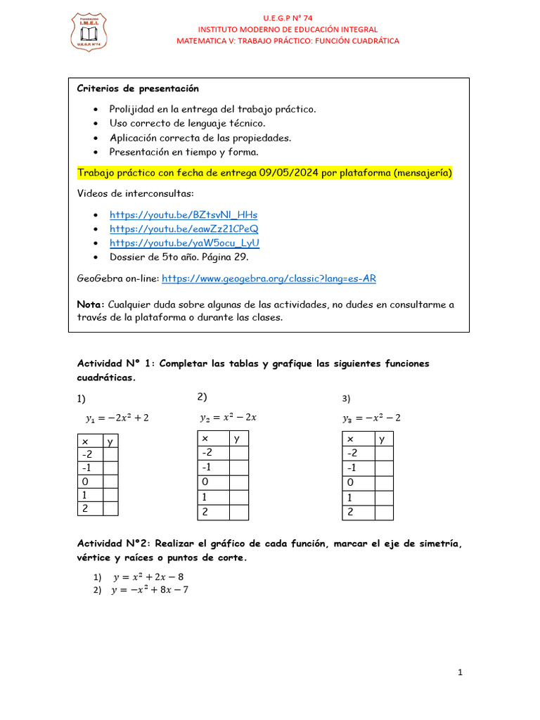 TP_FUNCION_CUADRÁTICA | PDF | Matemáticas | Álgebra