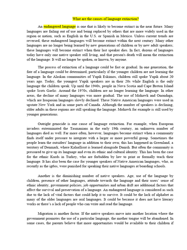 What Are The Causes of Language Extinction | PDF | Multilingualism ...