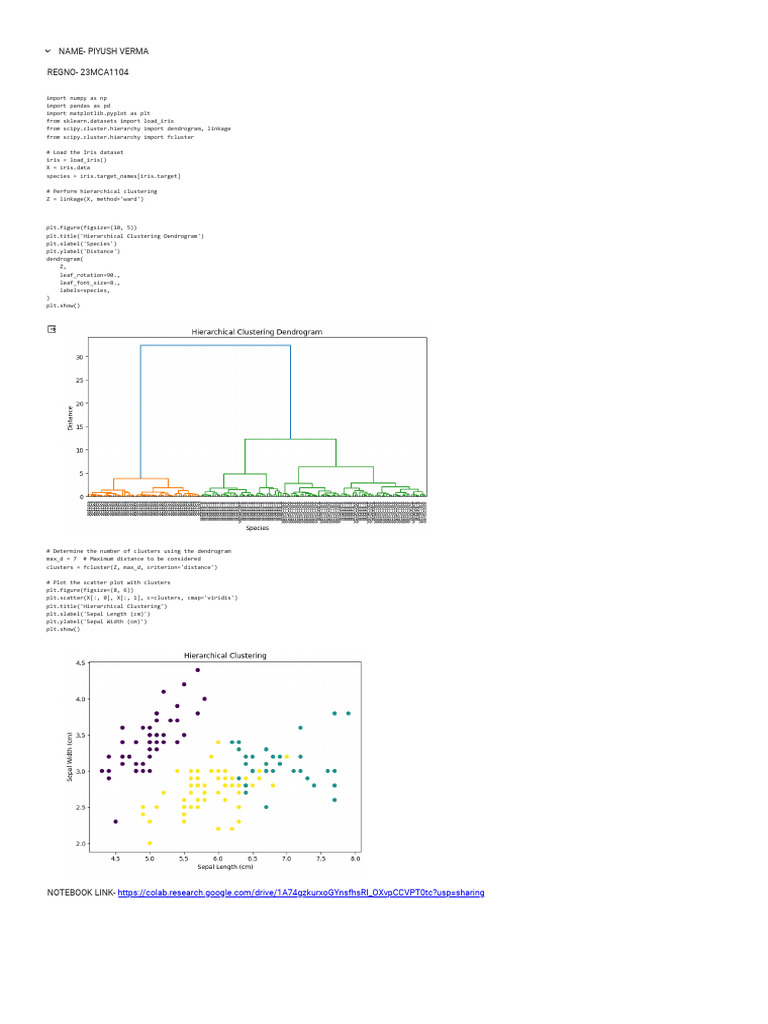 23MCA1104 - Exercise - 10 - Hierarchical Clustering - Ipynb - Colab | PDF