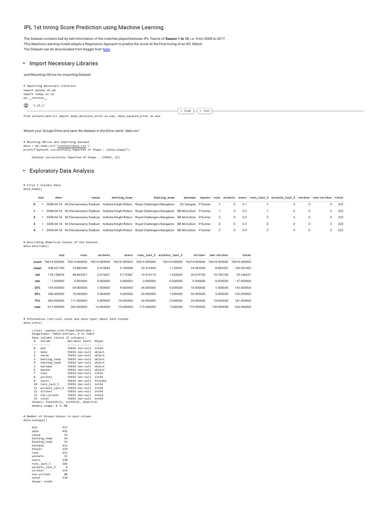 IPL - Prediction - Model - Training - Final - Ipynb - Colab | PDF | Mean Squared Error | Errors ...