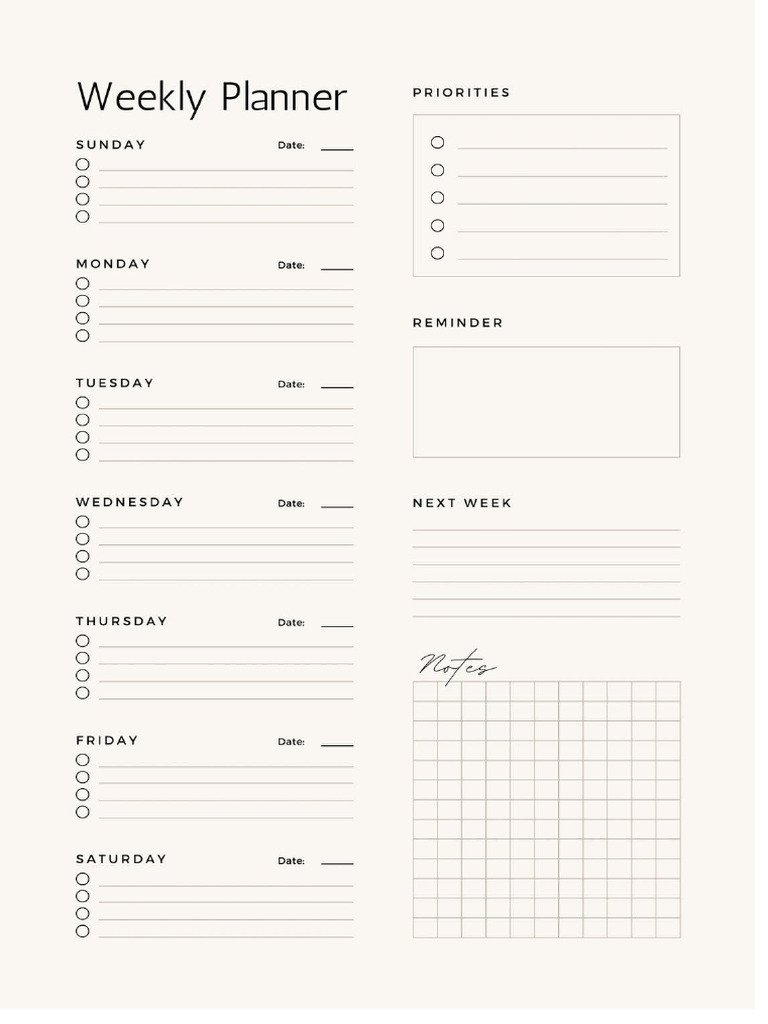 Weekly Planner 5 Pages Modelo | PDF