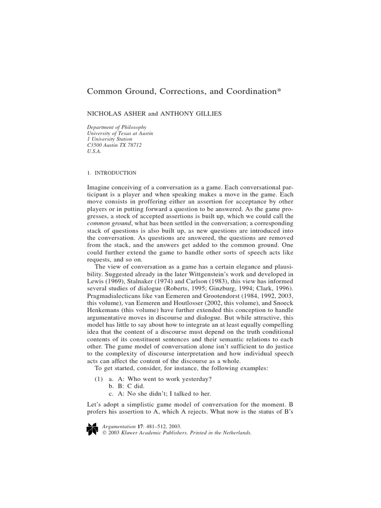 Common Ground | PDF | Discourse | Interpretation (Logic)