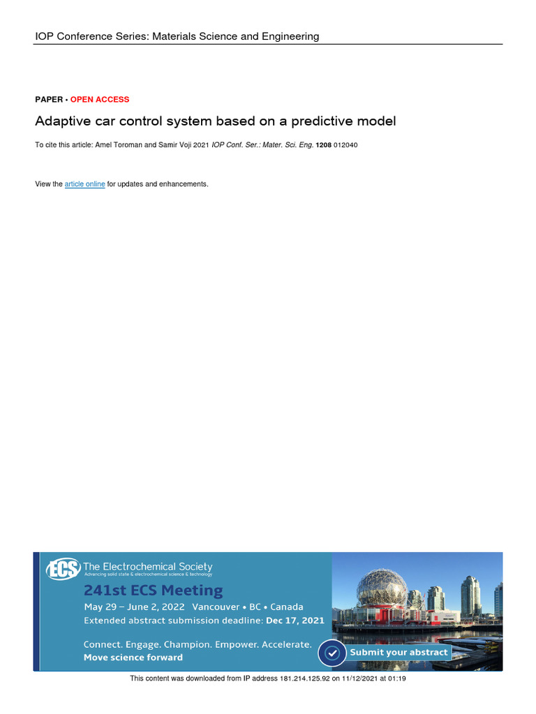 Adaptive Car Control System Model | PDF | Control Theory | Traffic