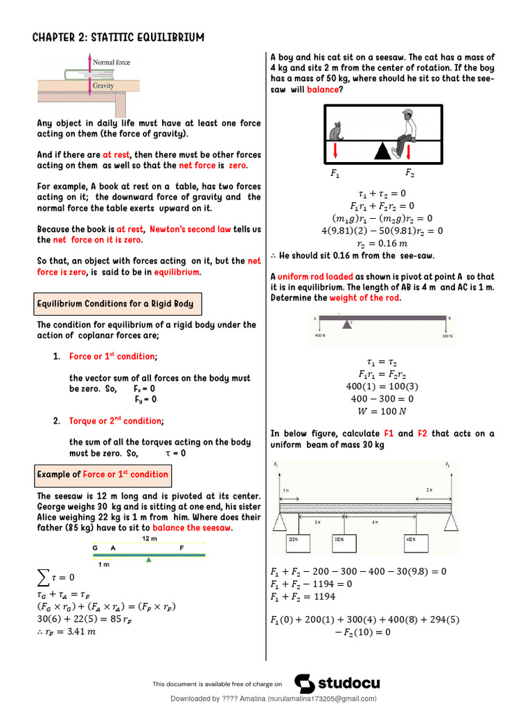 PHY210 Chapter 2 Notes - BY LECTURE | PDF | Torque | Force