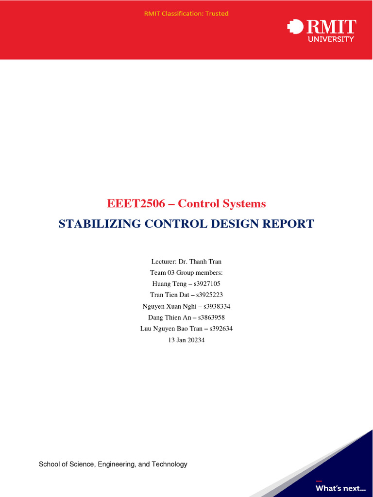 EEET2506-Control System-Stabilizing-control-Design-Report | PDF | Control Theory | Mechanics