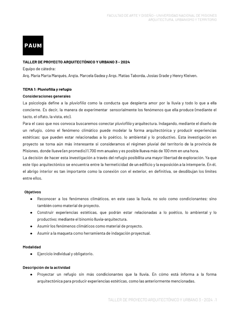 Pluviofilia y Refugio: Taller 2024 | PDF | Arte