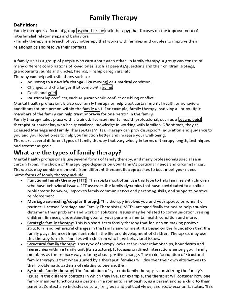 Family Therapy | PDF | Psychotherapy | Family Therapy
