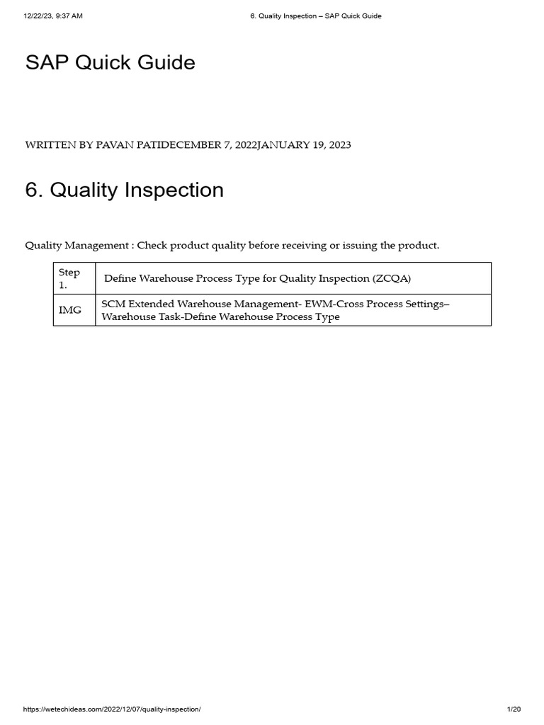 Quality Inspection - SAP Quick Guide | PDF | Version Control | Warehouse Quality Inspection - SAP Quick Guide | PDF | Version Control | Warehouse