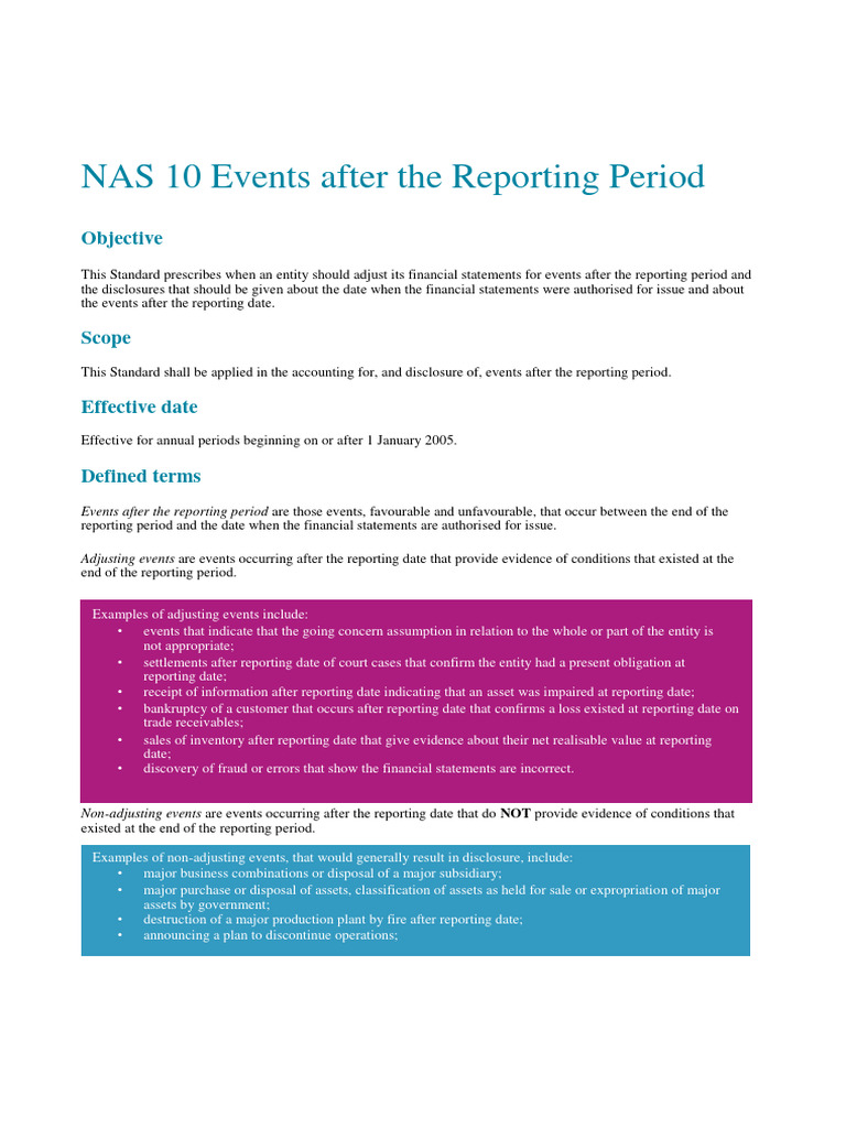 NAS 10 - Summary | PDF | Financial Statement | Going Concern