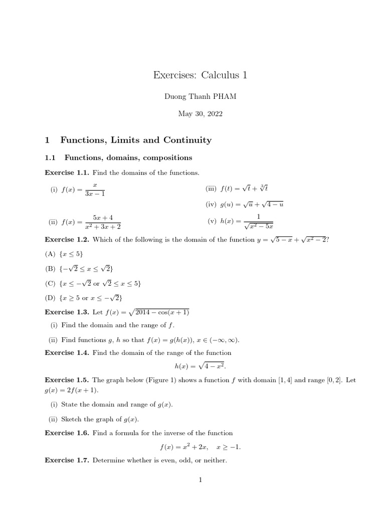 Calculus 1 Exercises for Students | PDF | Tangent | Derivative