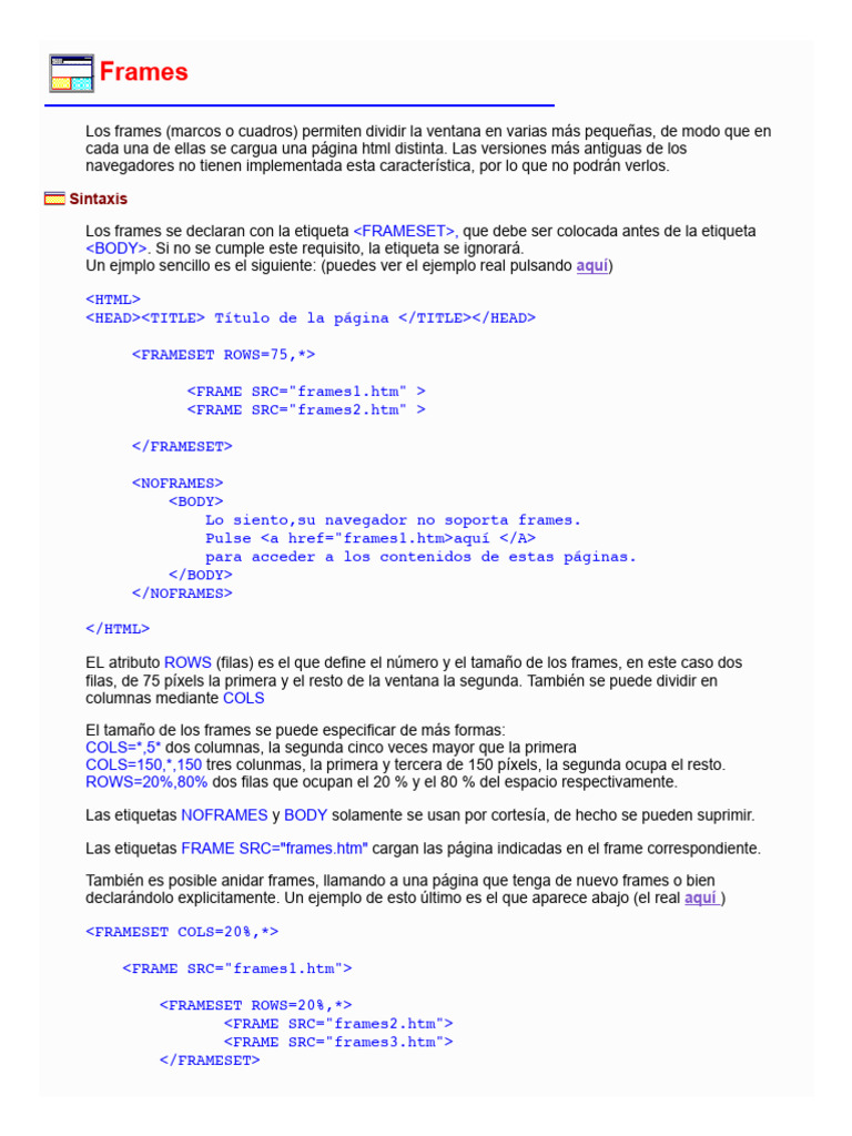Frames HTML | PDF | HTML | Ventana (informática) Frames HTML | PDF | HTML | Ventana (informática)