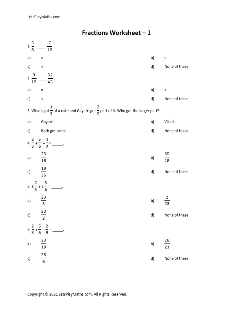 Fractions Worksheet-1 | PDF