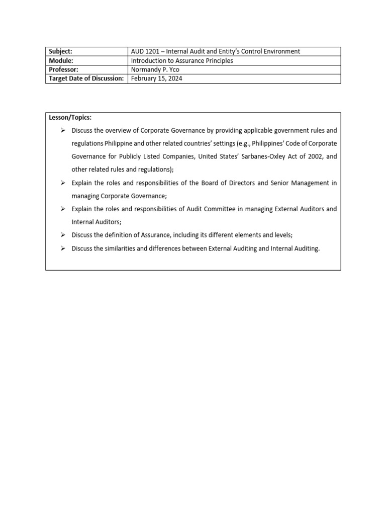 Module 2 - Introduction To Assurance Principles | PDF | Internal Audit ...