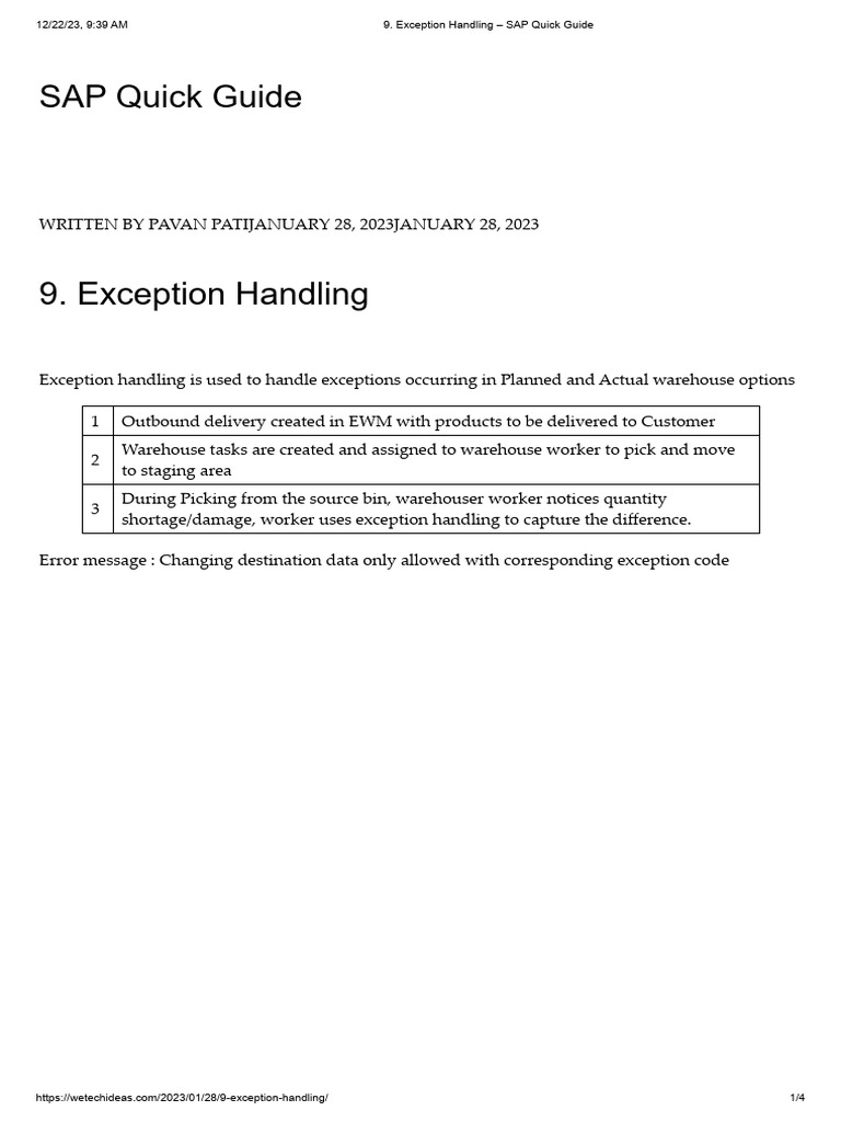 SAP EWM Exception Handling Guide | PDF