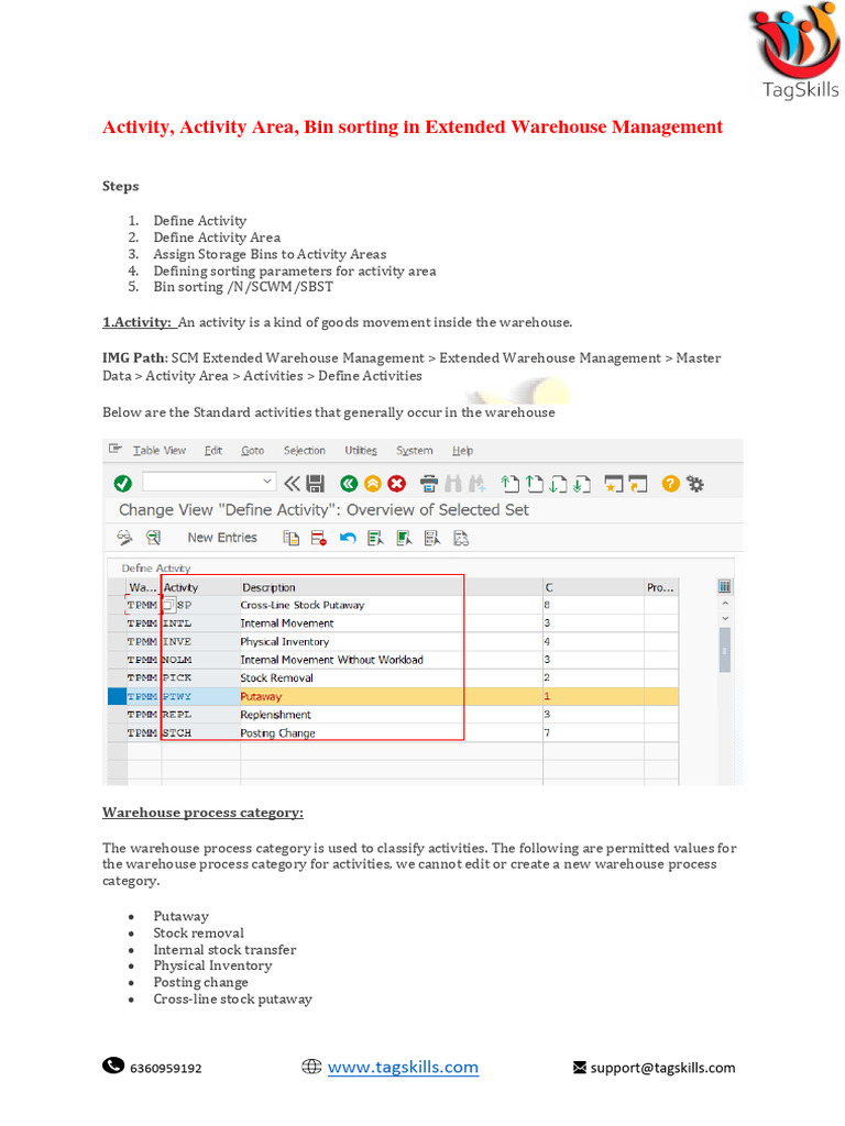 Activity, Activity Area, Bin Sorting in Extended Warehouse Management | PDF | Warehouse ...