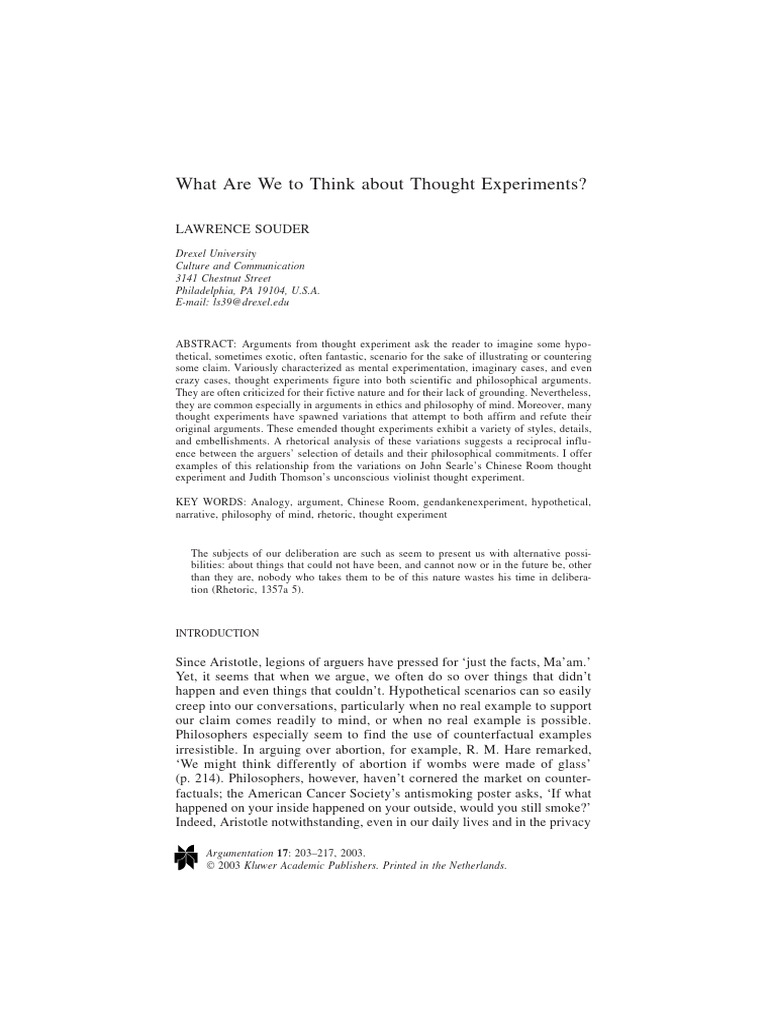 Thought Experiments | PDF | Mind | Thought