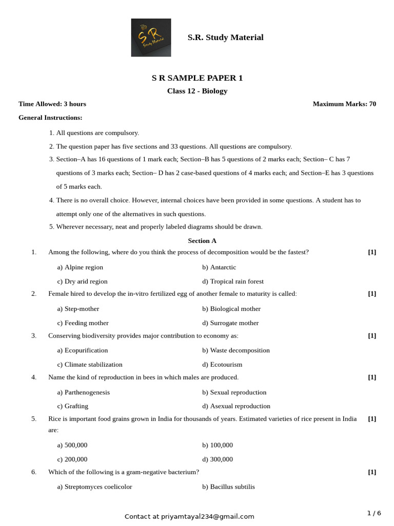 Sample Paper 3 | PDF | Plasmid | Malaria