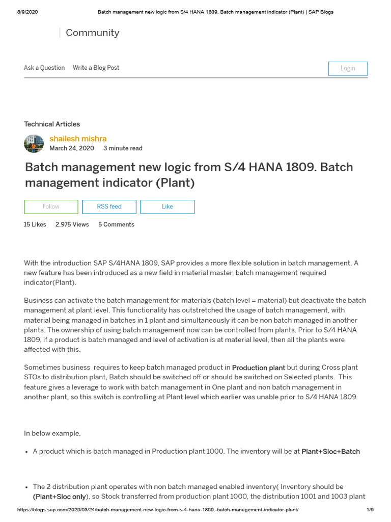 Batch Management New Logic From S - 4 HANA 1809. Batch Management ...