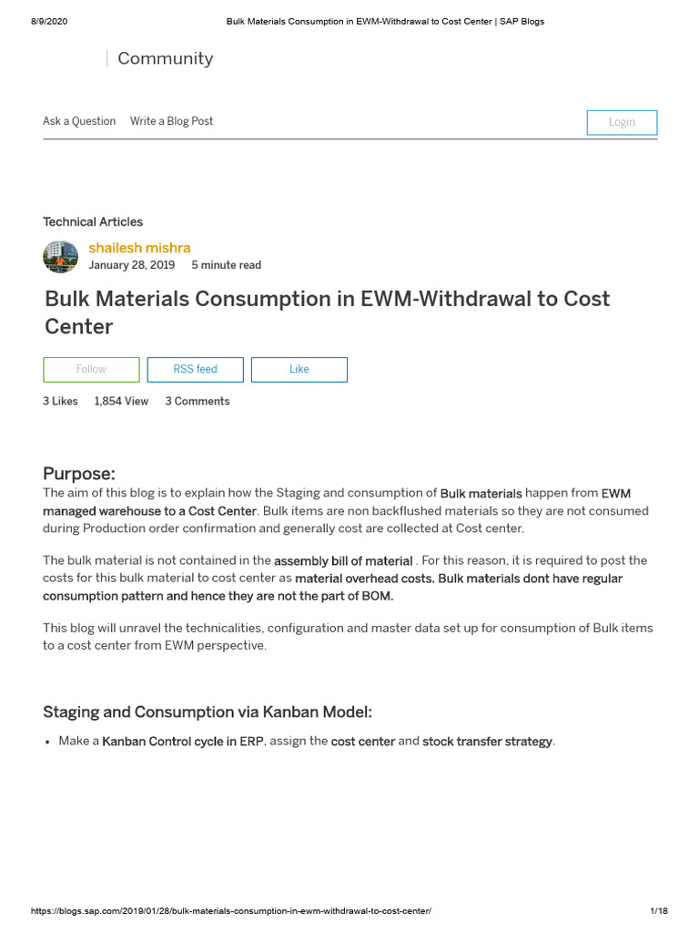 Bulk Materials Consumption in EWM-Withdrawal To Cost Center - SAP Blogs ...
