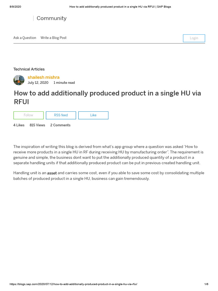 How To Add Additionally Produced Product in A Single HU Via RFUI - SAP ...
