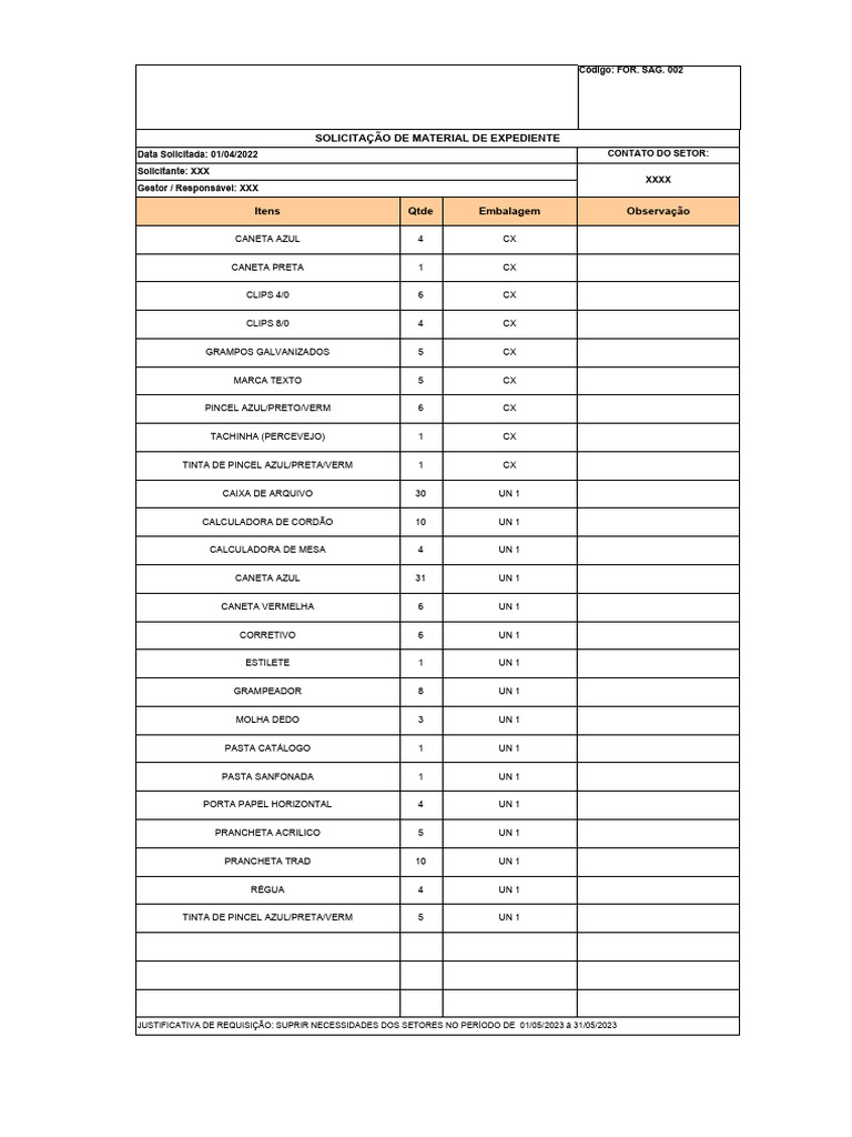Solicitação de Material de Expediente | PDF