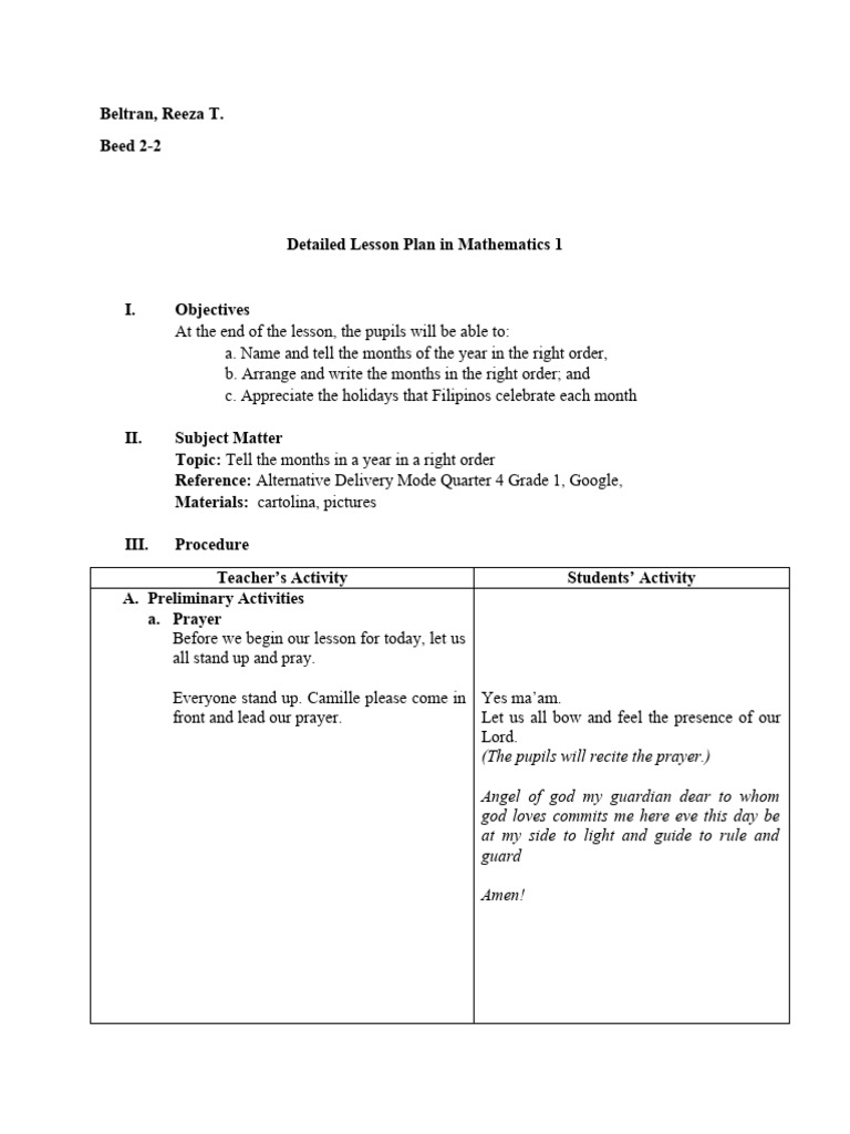 Detailed Lesson Plan in Math 1 | PDF