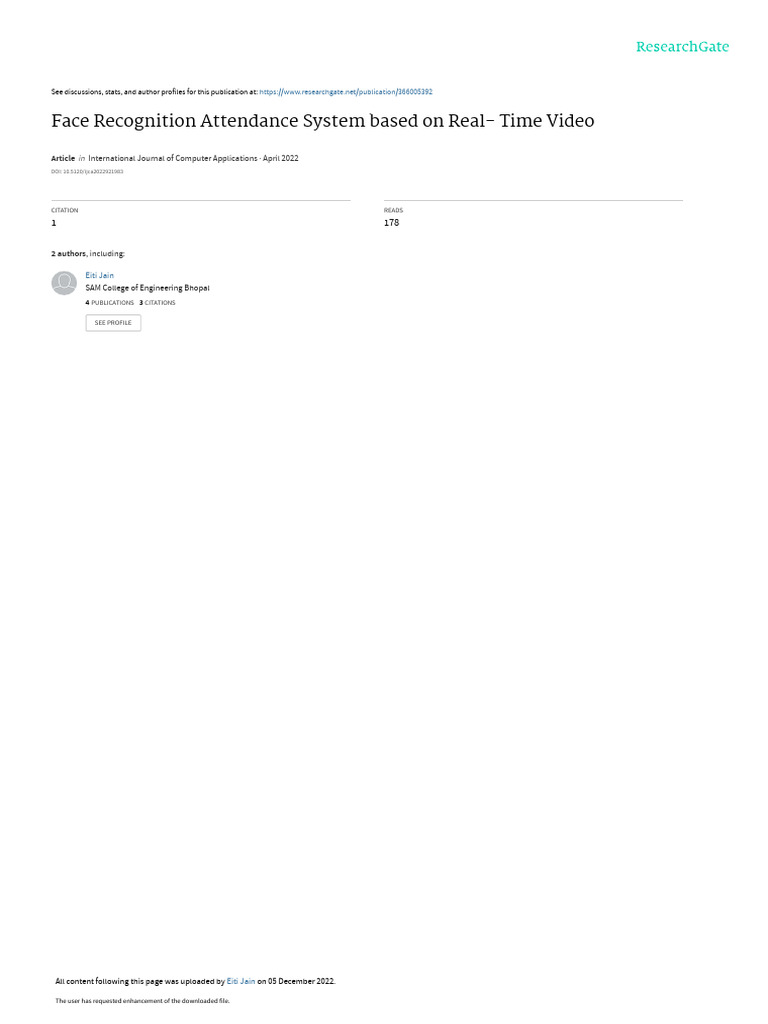 Face Recognition Attendance System Based On Real-Time Video | PDF | Eigenvalues And Eigenvectors ...