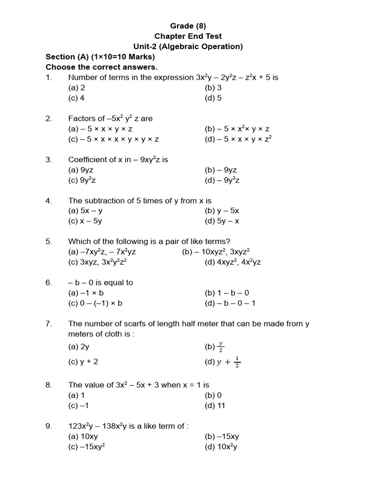 Unit 2 Algebraic Operation Pdf Number Theory Arithmetic