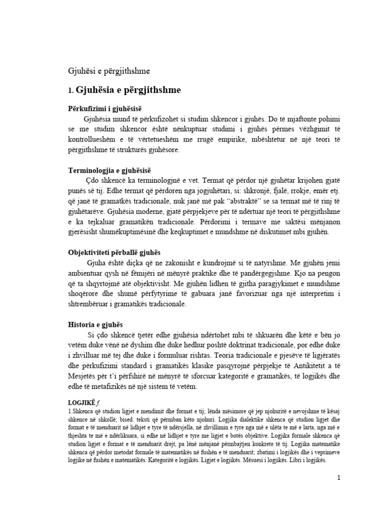Gjuhësi e Përgjithshme Pjesa e Pare 2023 | PDF