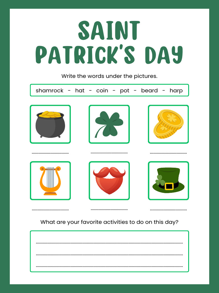 Saint Patrick's Day Vocabulary Worksheet | PDF | Leprechaun | Saint Patrick