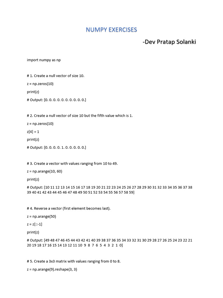 Numpy Exercises Dev | Download Free PDF | Matrix (Mathematics ... Numpy Exercises Dev | Download Free PDF | Matrix (Mathematics ...