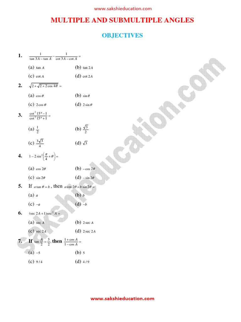 Multiple and Submultiple Angles | PDF | Complex Analysis | Functions And Mappings