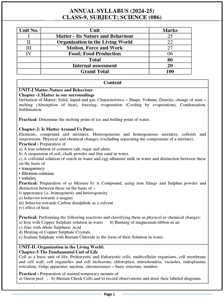 9 Science English 2024 25 | PDF | Cell (Biology) | Atoms