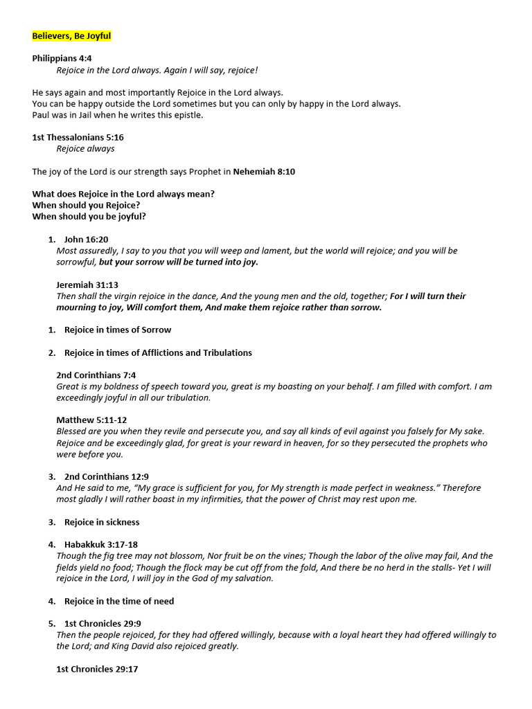 Believers, Be Joyful - Sermon Manuscript | PDF | New Testament Books ...