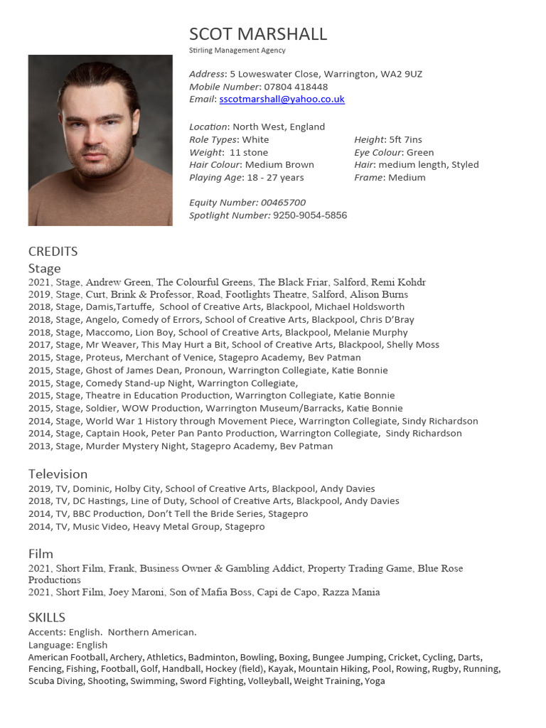 Acting CV Headshot Updated October 2022 | PDF