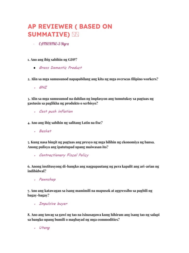 Ap Reviewer Summative | PDF