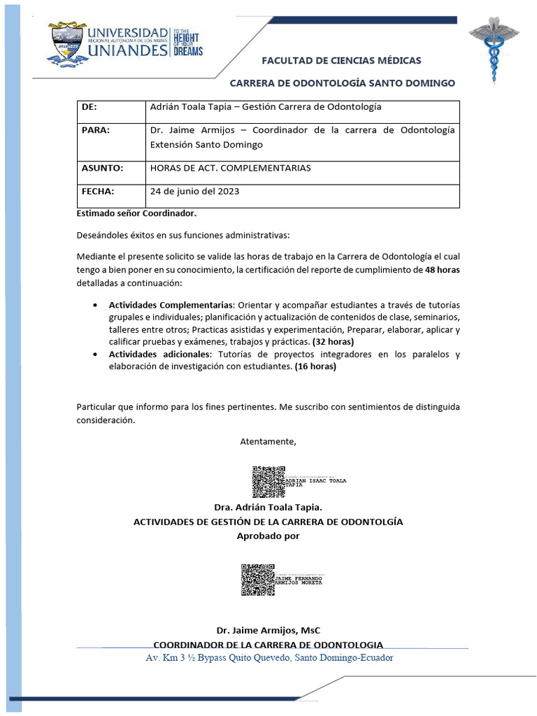 INFORME ACT. COMPLEMENTARIAS JuLio 2023 Dr. Adrián Toala Tapia-Signed-Signed-Signed-Signed | PDF