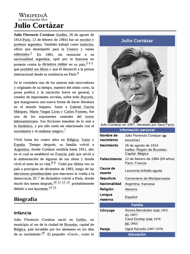Biografía de Julio Cortázar | PDF