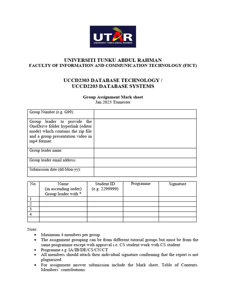 UCCD2303 Assignment Cover Page-Template-V2 | PDF | Relational Database ...