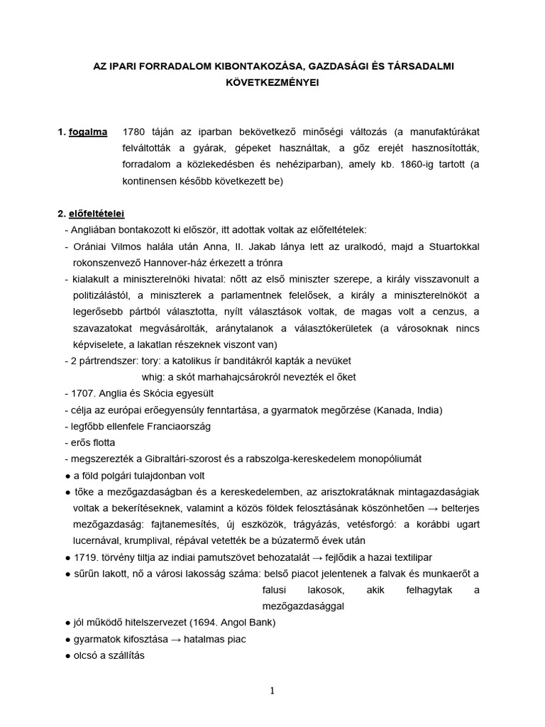 Az Ipari Forradalom Első Szakasza | PDF