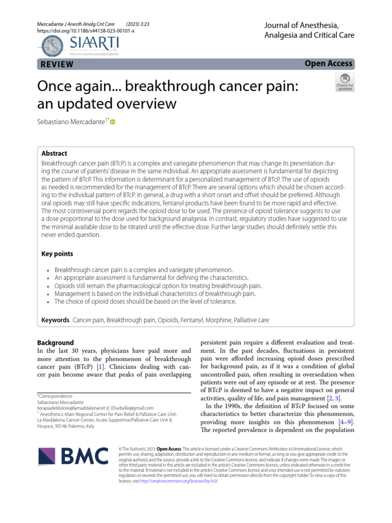 Once Again... Breakthrough Cancer Pain: An Updated Overview: Review ...